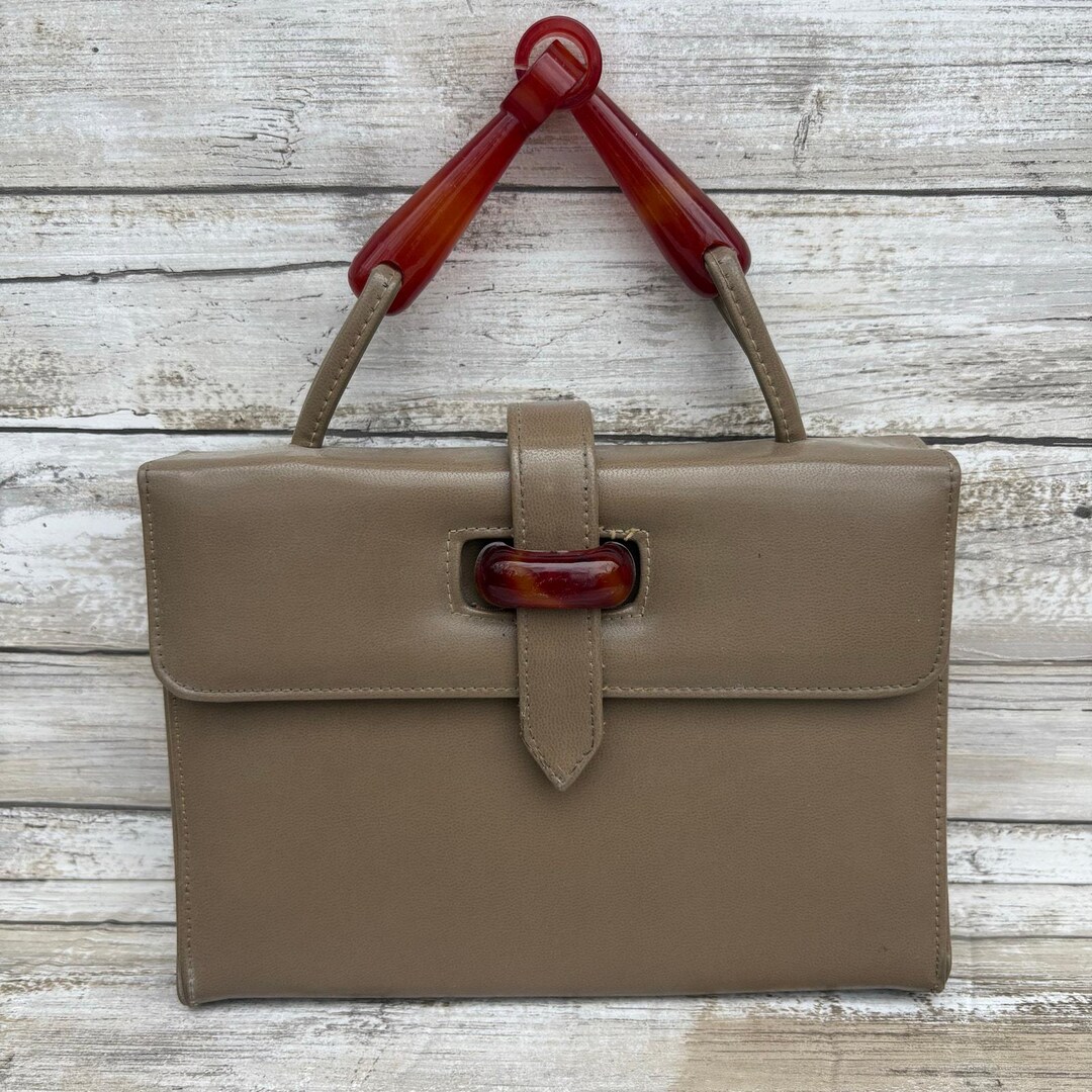 VTG Bobbie Jerome Leather Lucite Mod Purse 60s Taupe Tortoise Shell ...