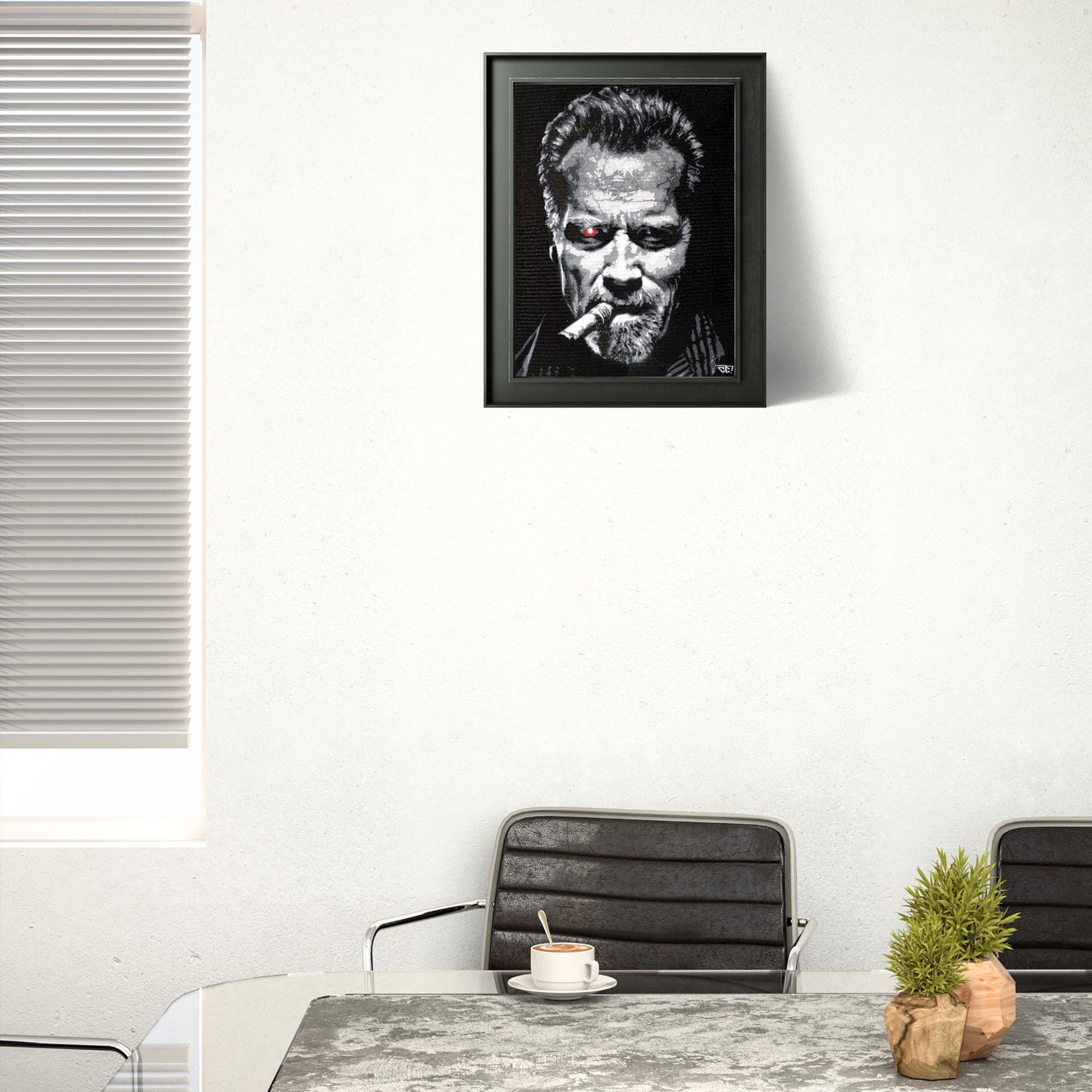 Terminator Arnold Schwarzenegger, Painting Made With Black and White ...