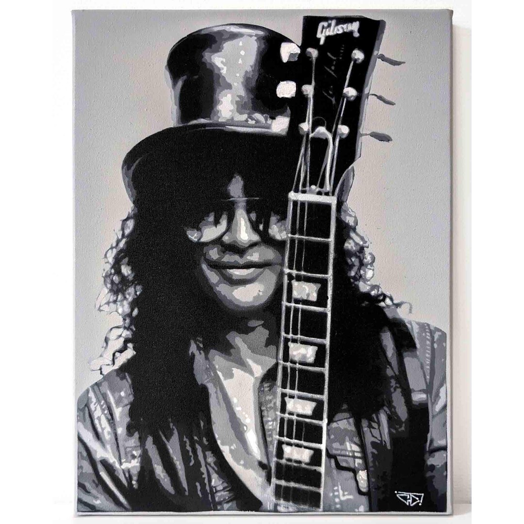 Original Slash Portrait | Guns N' Roses | Handmade Painting | Black and ...