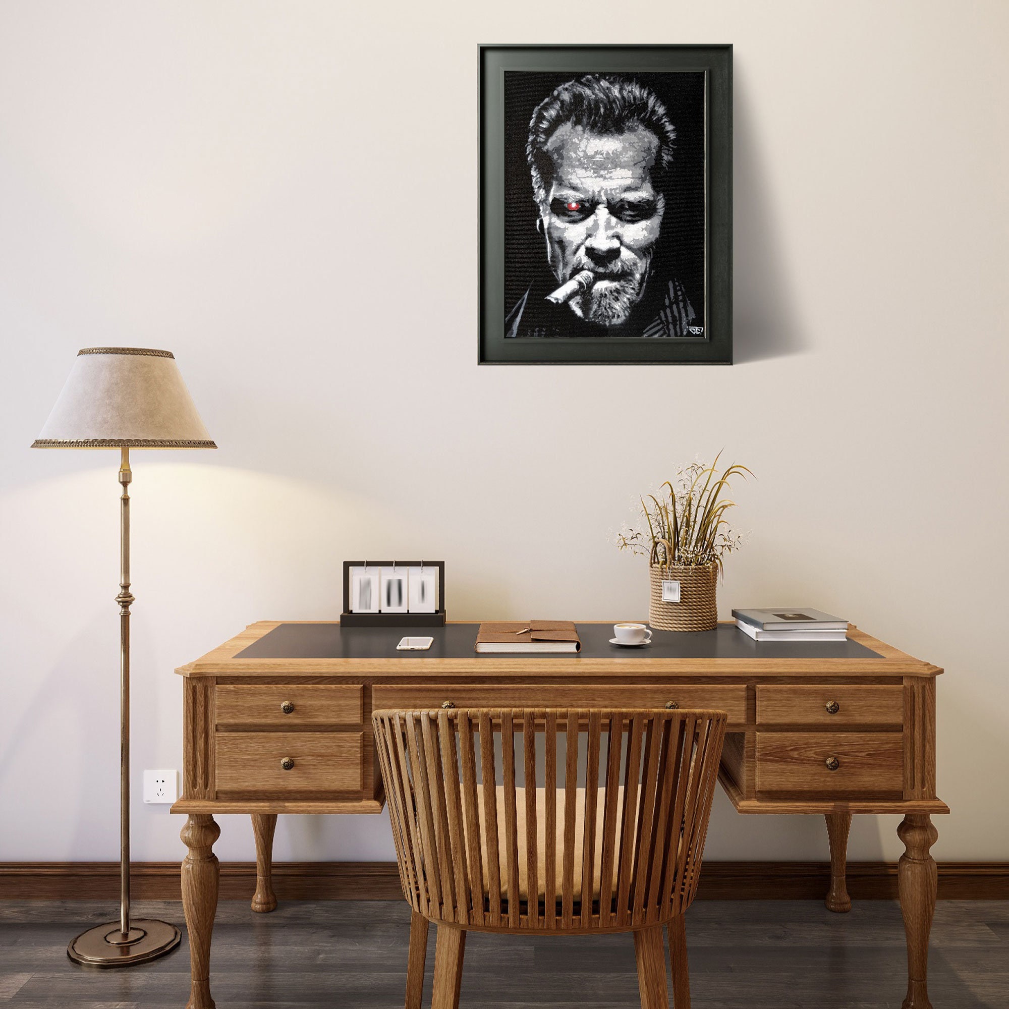 Terminator Arnold Schwarzenegger, Painting Made With Black and White ...