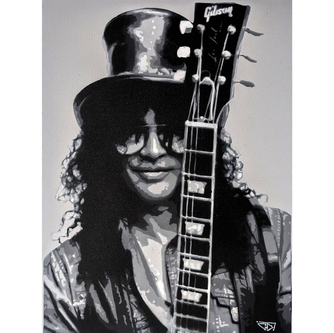 Slash From Guns N' Roses, Painting Made With Black and White Stencils ...