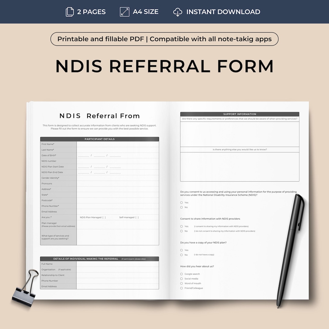 NDIS Referral Form | Printable & PDF Editable | Customizable for NDIS ...