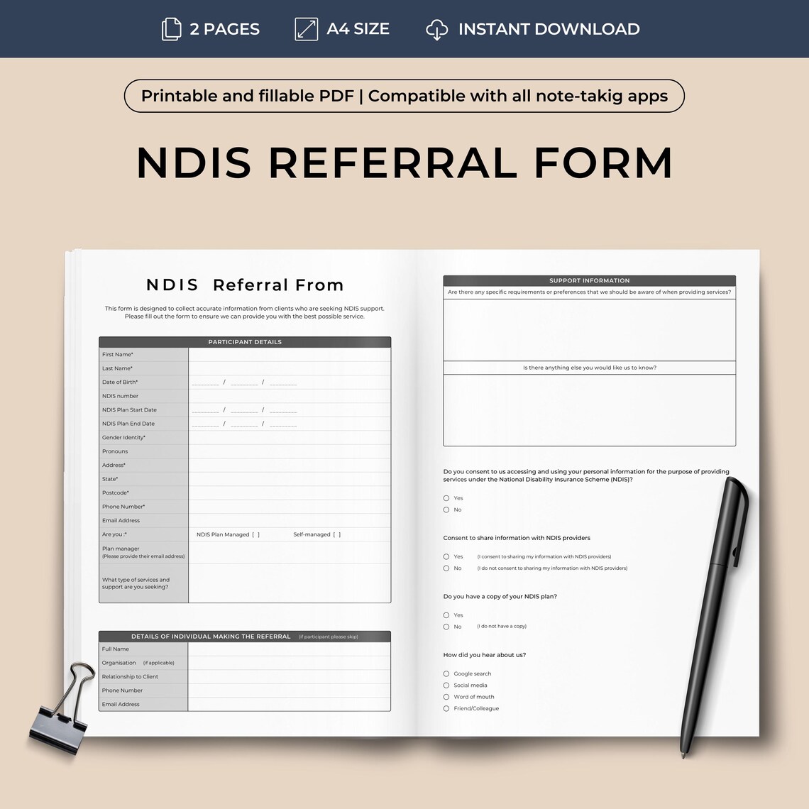 NDIS Referral Form: Printable & Editable PDF for Australian Disability ...