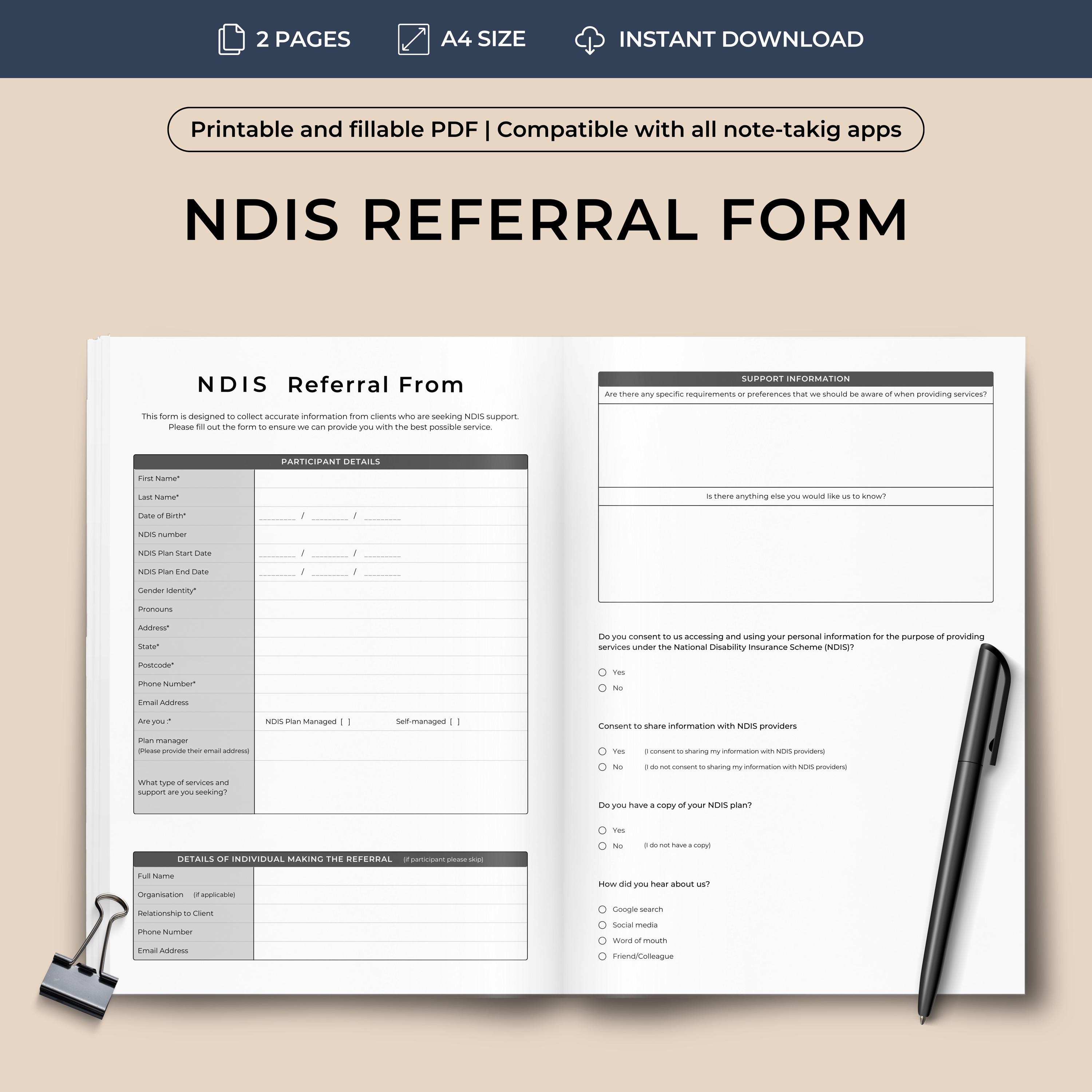 NDIS Referral Form Printable & PDF Editable Customizable for NDIS ...