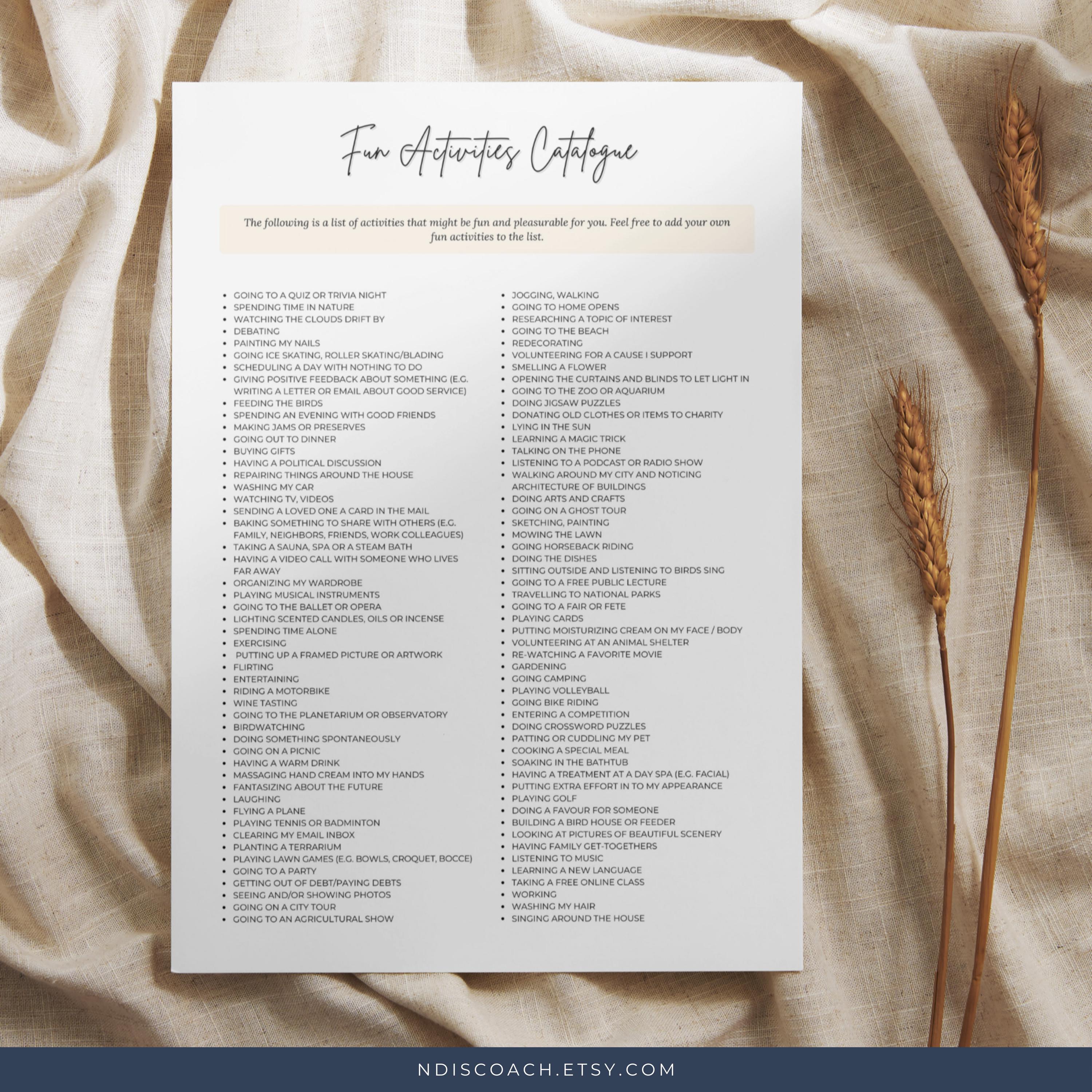 365 Fun Activities Catalogue- Printable PDF Editable | NDIS Social and ...