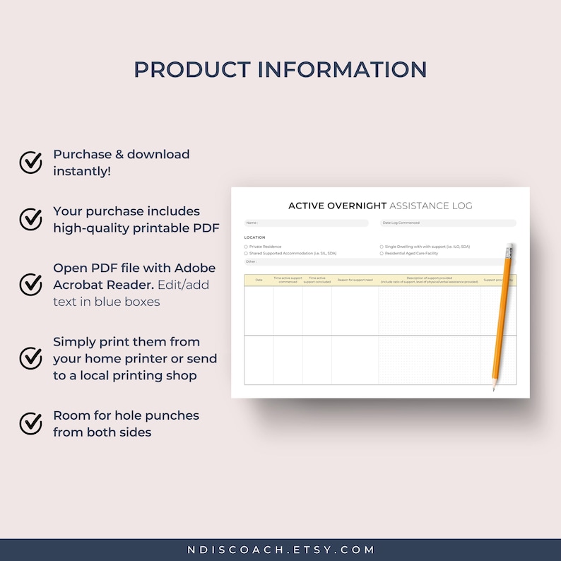 NDIS Active Overnight Assistance Log | Printable & Editable PDF ...