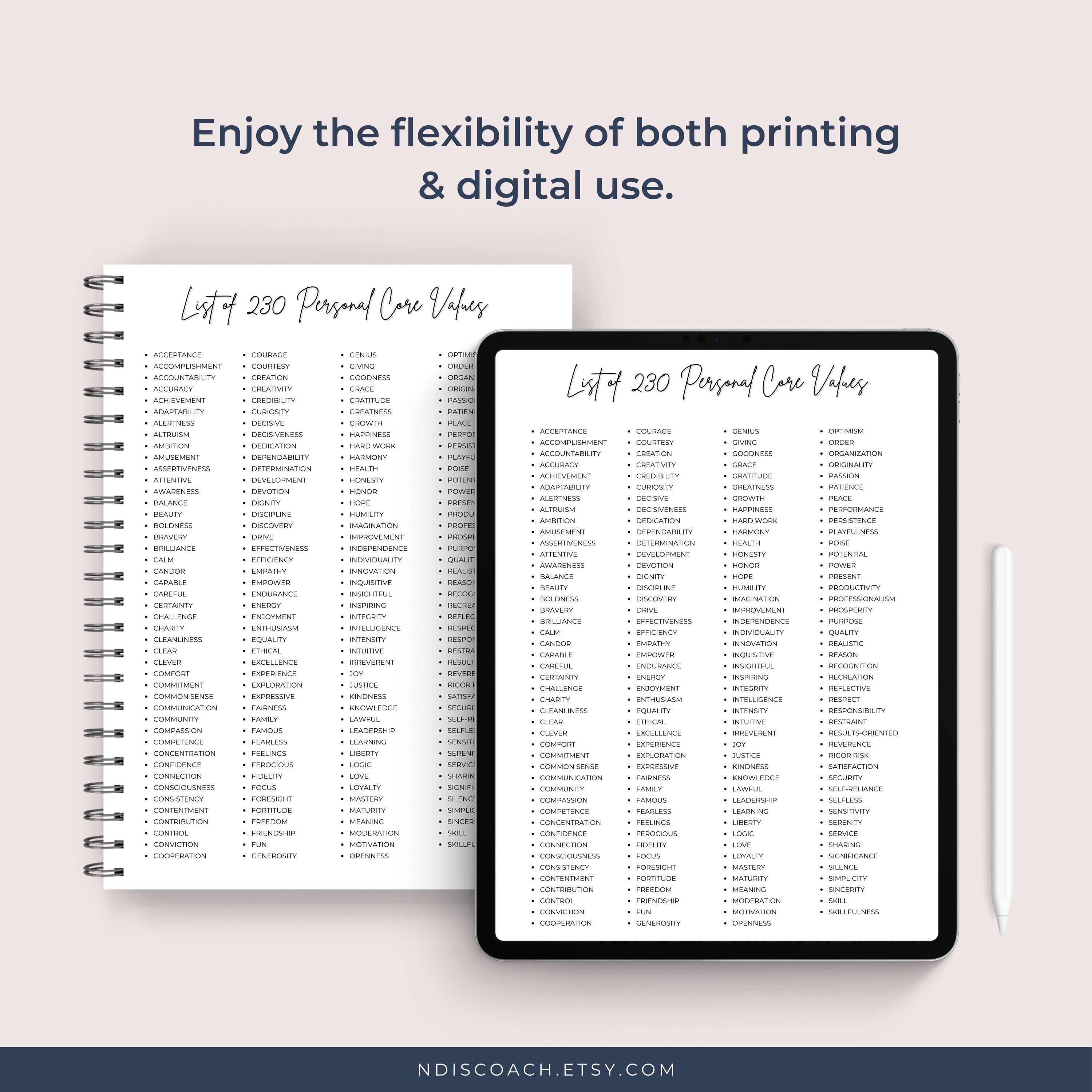 230 Personal Core Values Worksheet | Printable & PDF Editable | Growth ...