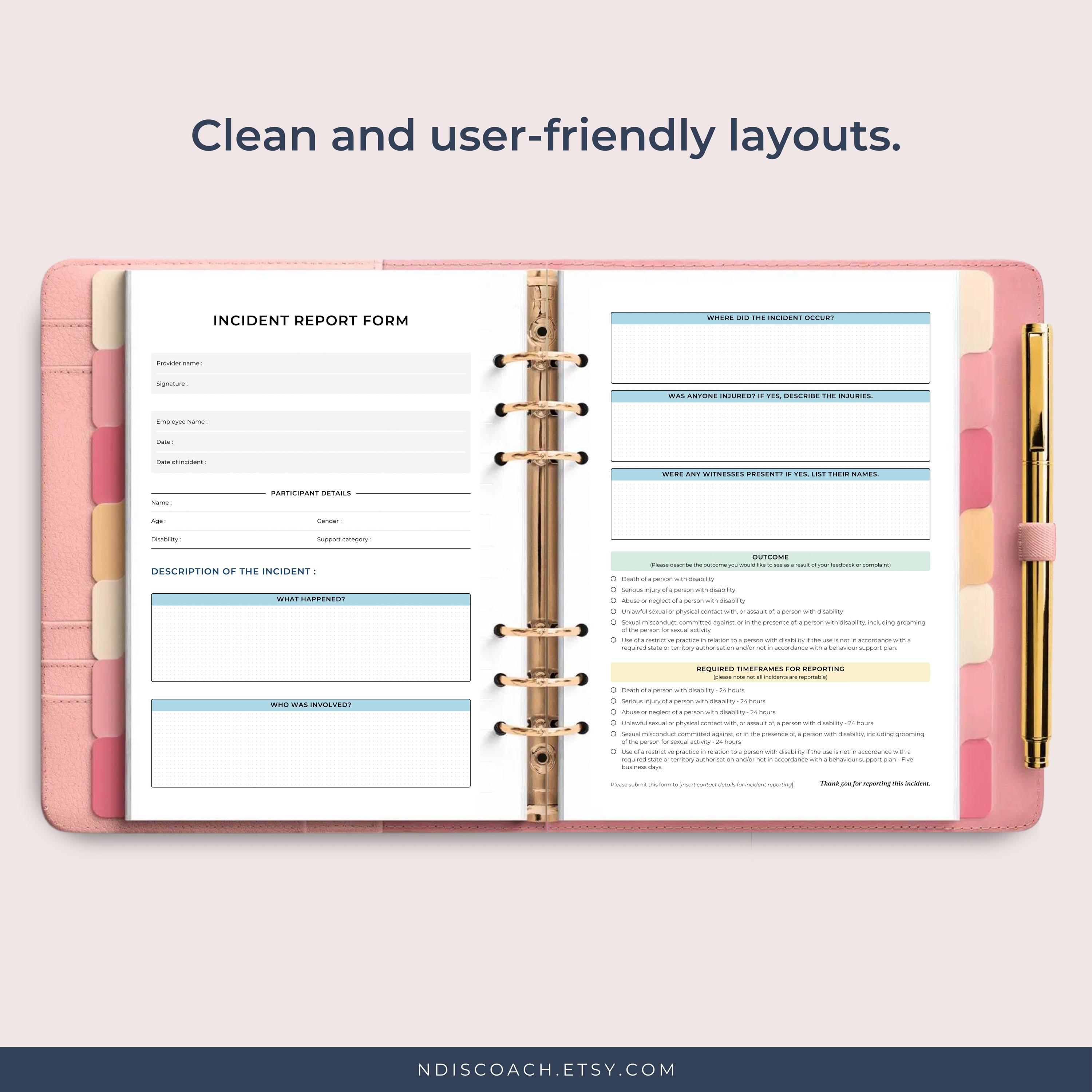 NDIS Incident Report Form - Printable & Editable PDF - Etsy Australia