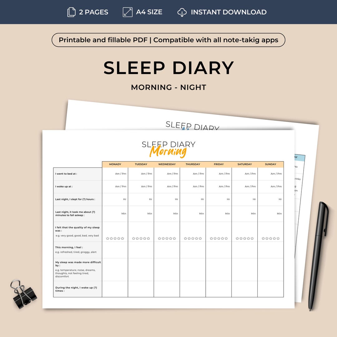 Morning and Night Sleep Diary/tracker | Printable PDF Editable | Sleep ...
