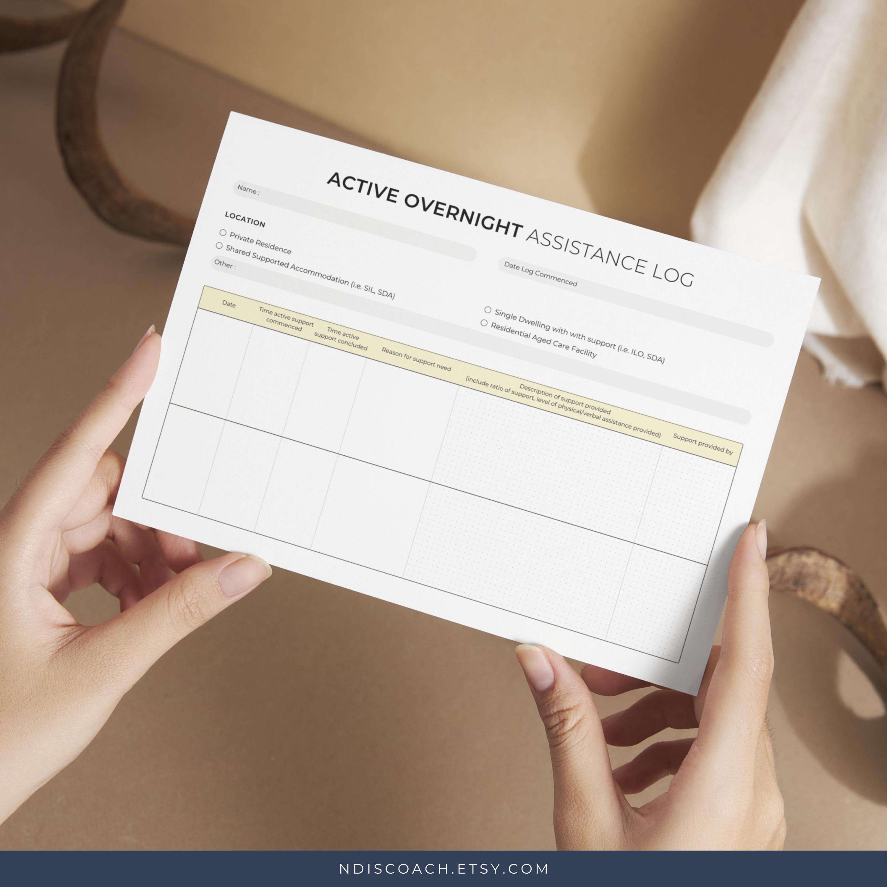 NDIS Active Overnight Assistance Log | Printable & Editable PDF ...