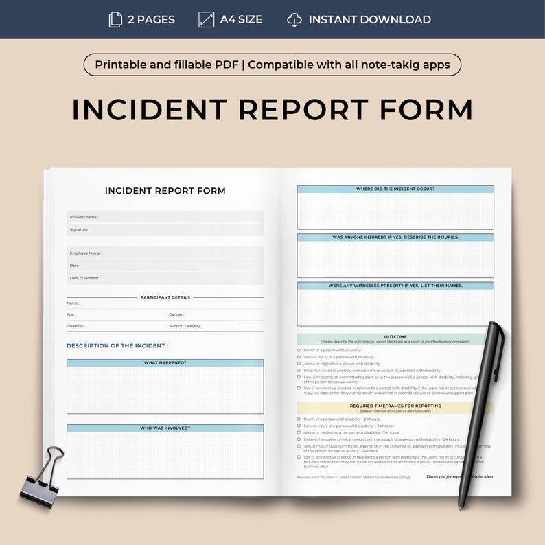 NDIS Incident Report Form Printable & PDF Editable NDIS Provider ...