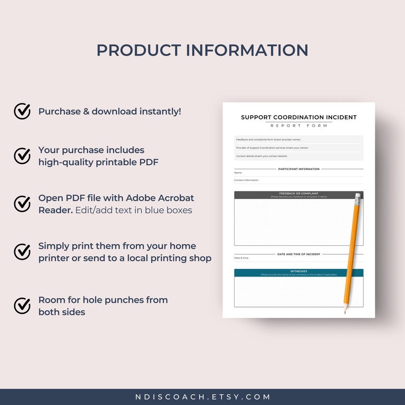 NDIS Support Coordination Incident Report Form (printable & Editable ...