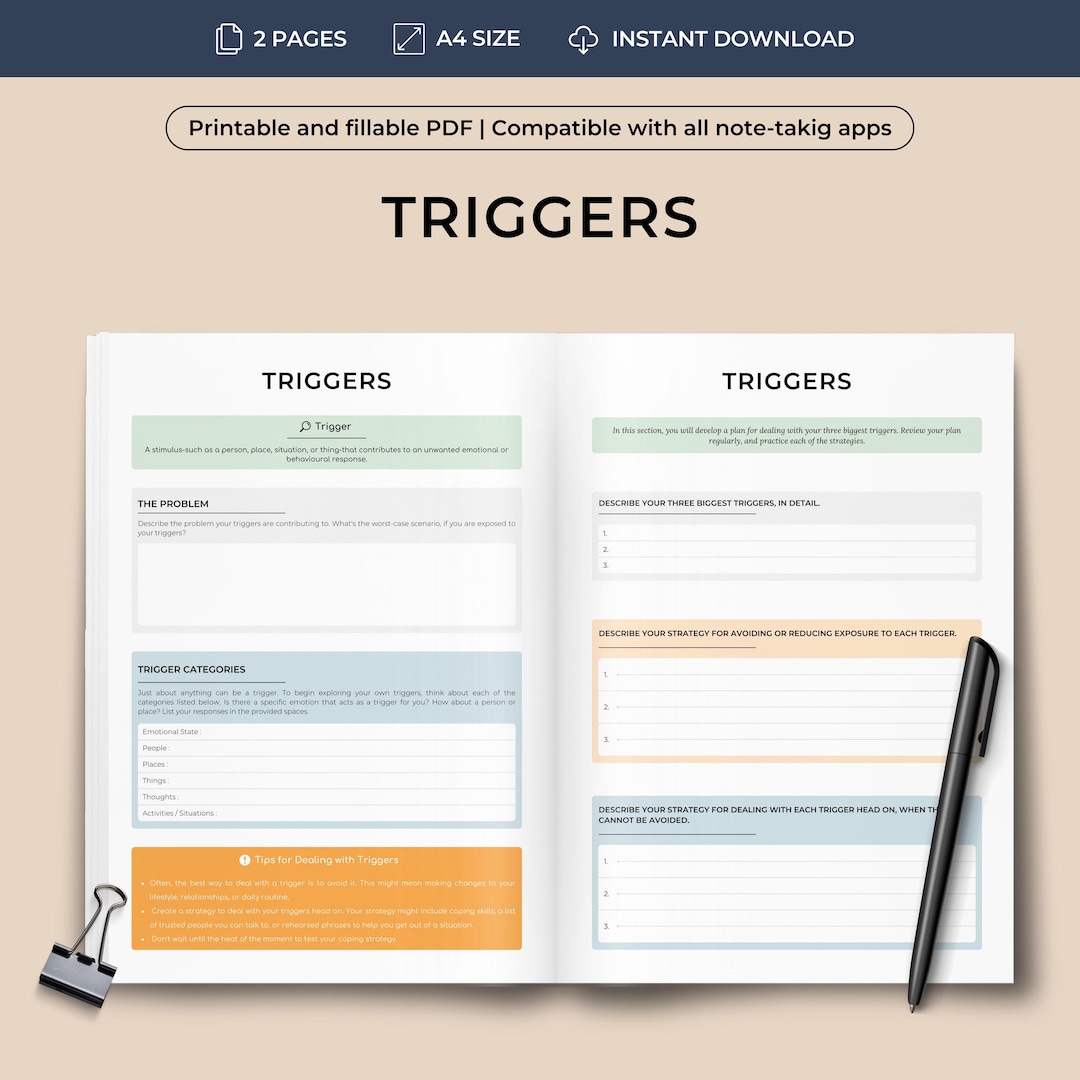 Triggers Identification Form: Mental Health Assessment (editable PDF ...