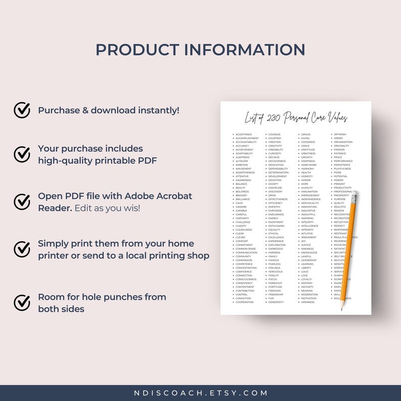 230 Personal Core Values Worksheet Printable & PDF Editable Growth Tool ...