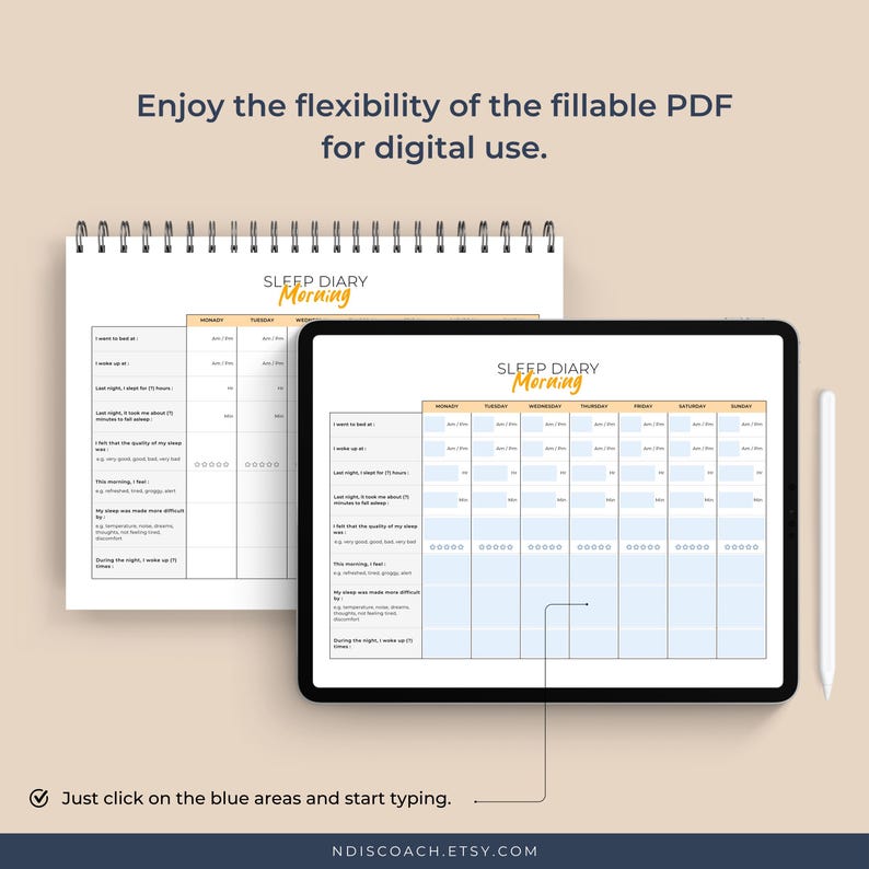 Morning and Night Sleep Diary/tracker | Printable PDF Editable | Sleep ...