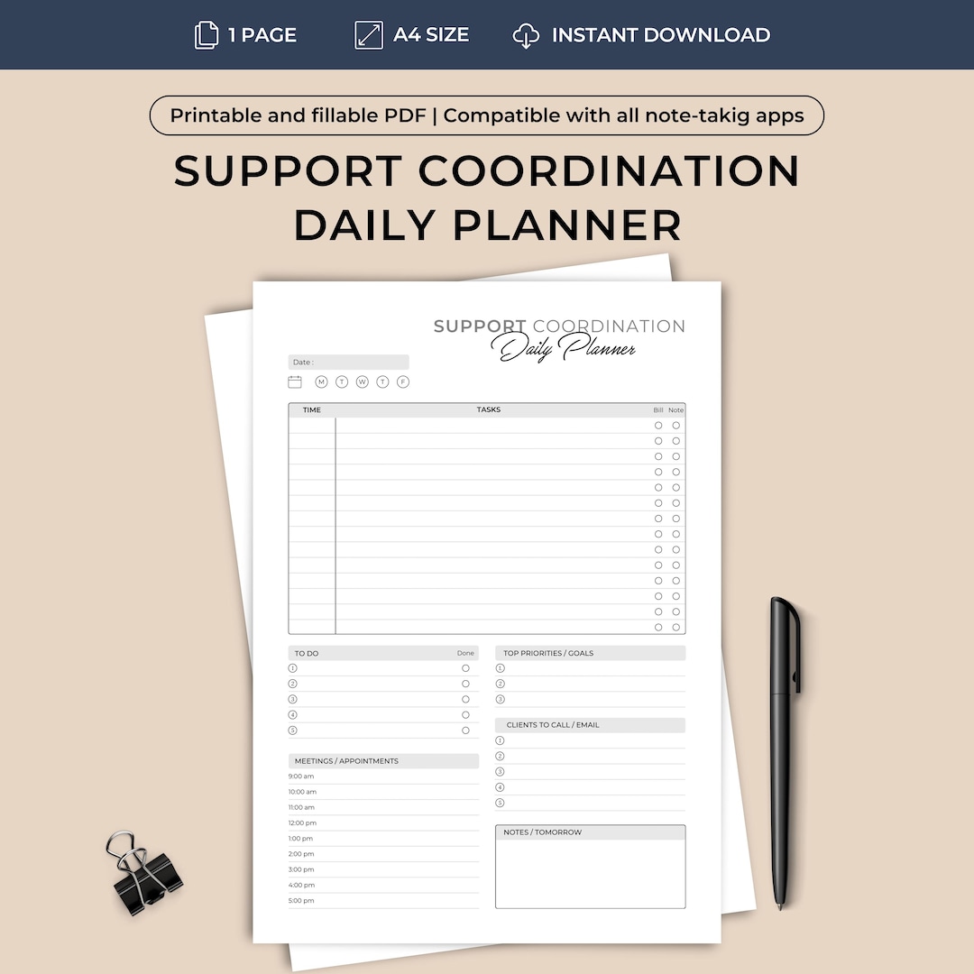 NDIS Support Coordination Daily Planner | Printable & Editable PDF ...