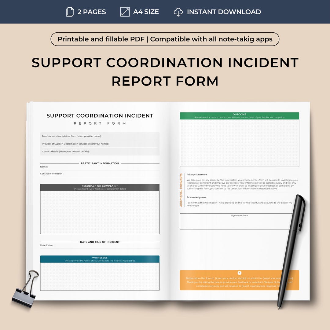 NDIS Support Coordination Incident Report Form | Printable & Editable ...