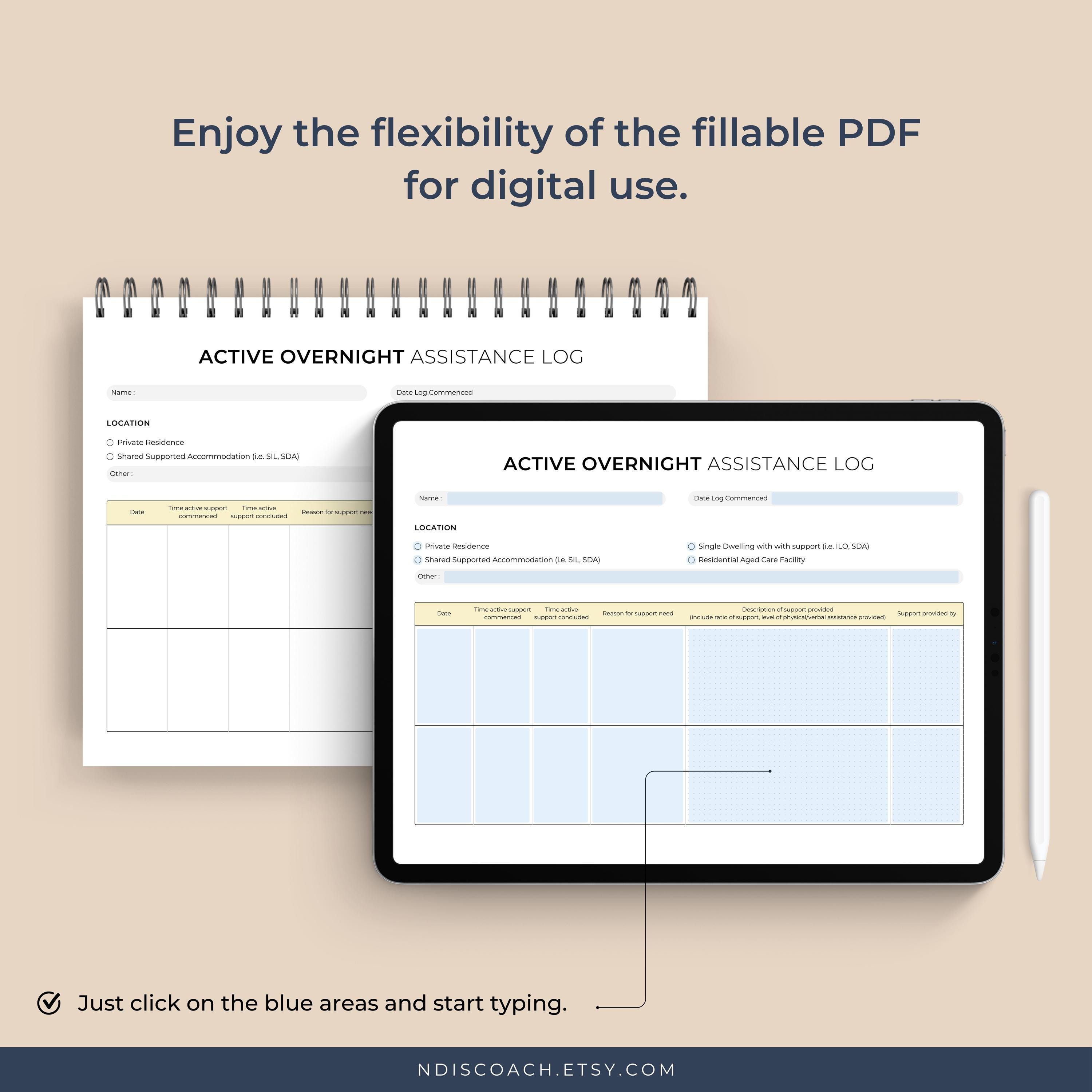 NDIS Active Overnight Assistance Log | Printable & Editable PDF ...
