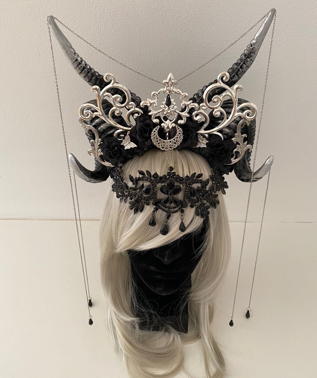 Succubus, Horns, Crown, Halo, Silver, Goddess, Cosplay, Gothic ...