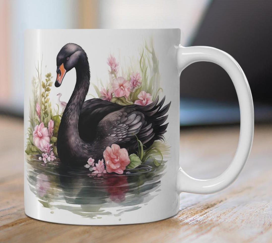 Swan Mug Bird Lovers Gift Black Swan Cup Birdwatcher Present Swan Lover ...