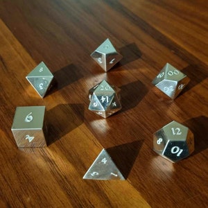 7pcs Sterling Silver Dice Set, D&D Metal Dice Set, Polyhedral Dice Set ...