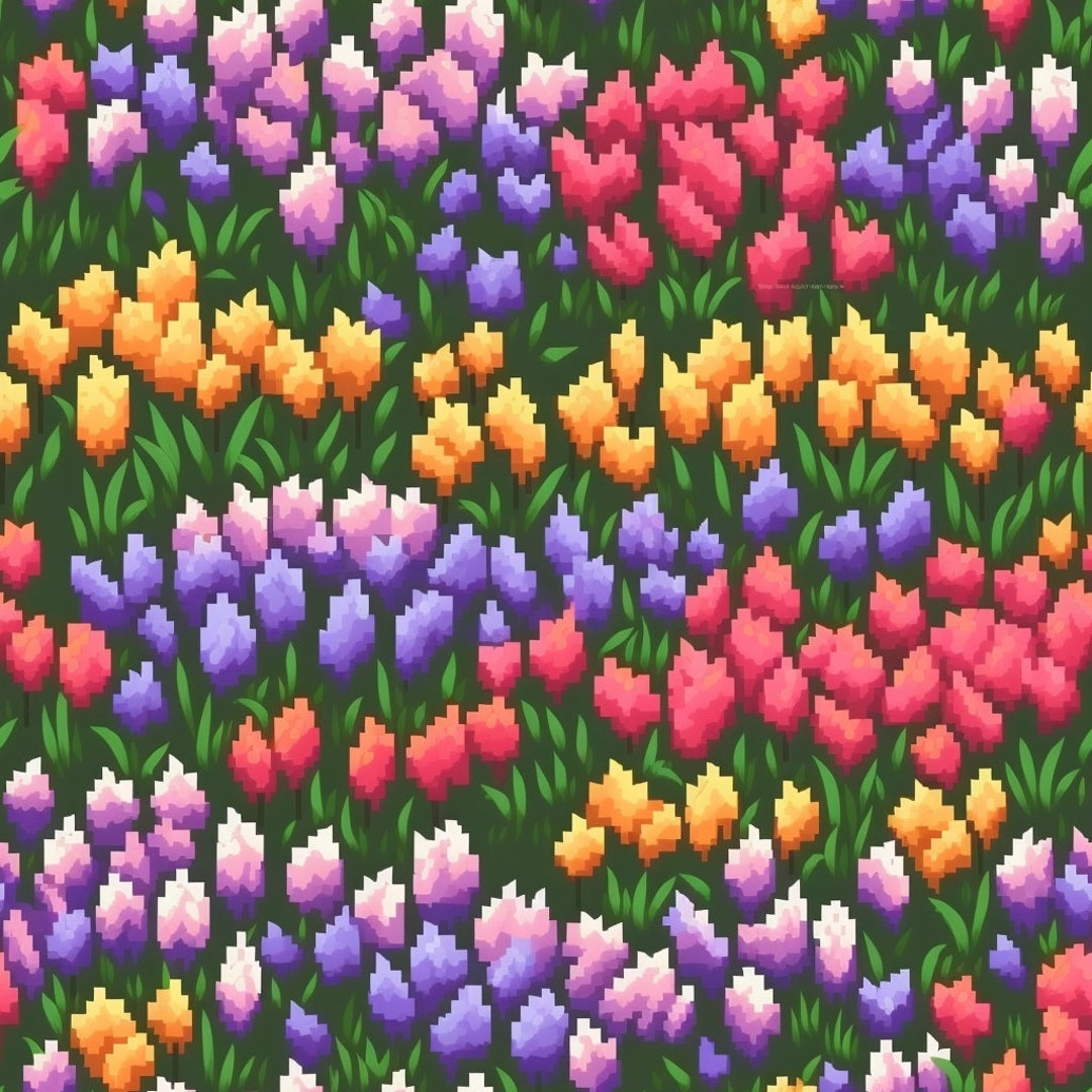 Pixel Art Style Field of Spring Flowers Seamless Tileable - Etsy