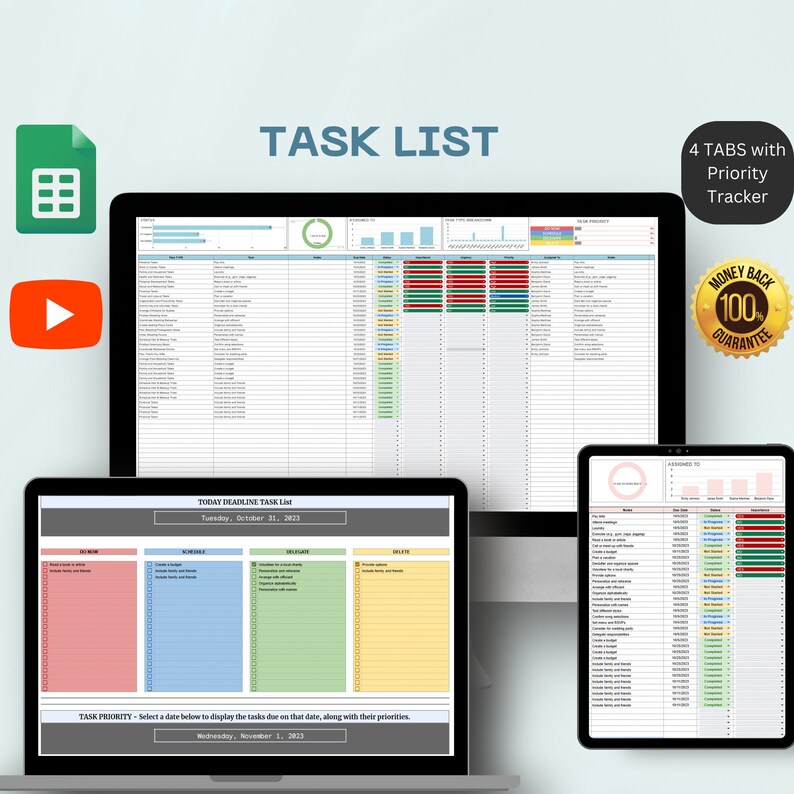 Boost Productivity With Google Sheets Task Priority Tracker Eisenhower Matrix for Efficient Task ...