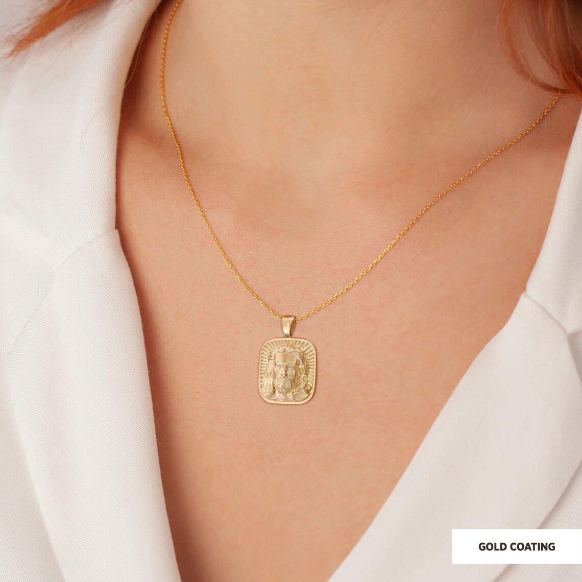 Square Jesus Necklace, Messiah Pendant, Religious Necklace, Gold Plated ...