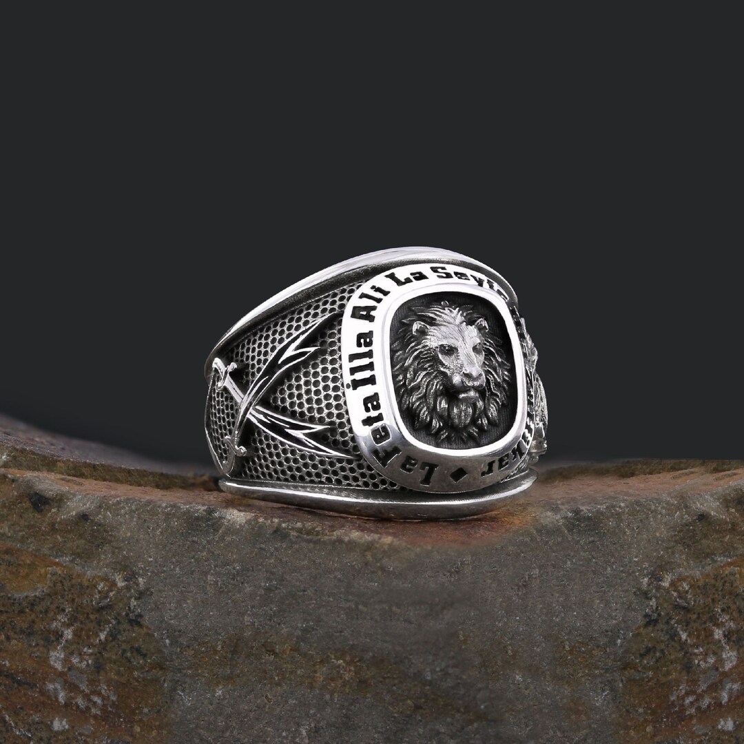 Hazrat Ali Lion Ring, Dhulfiqar Sword Round Ring, Islamic Zulfiqar ...