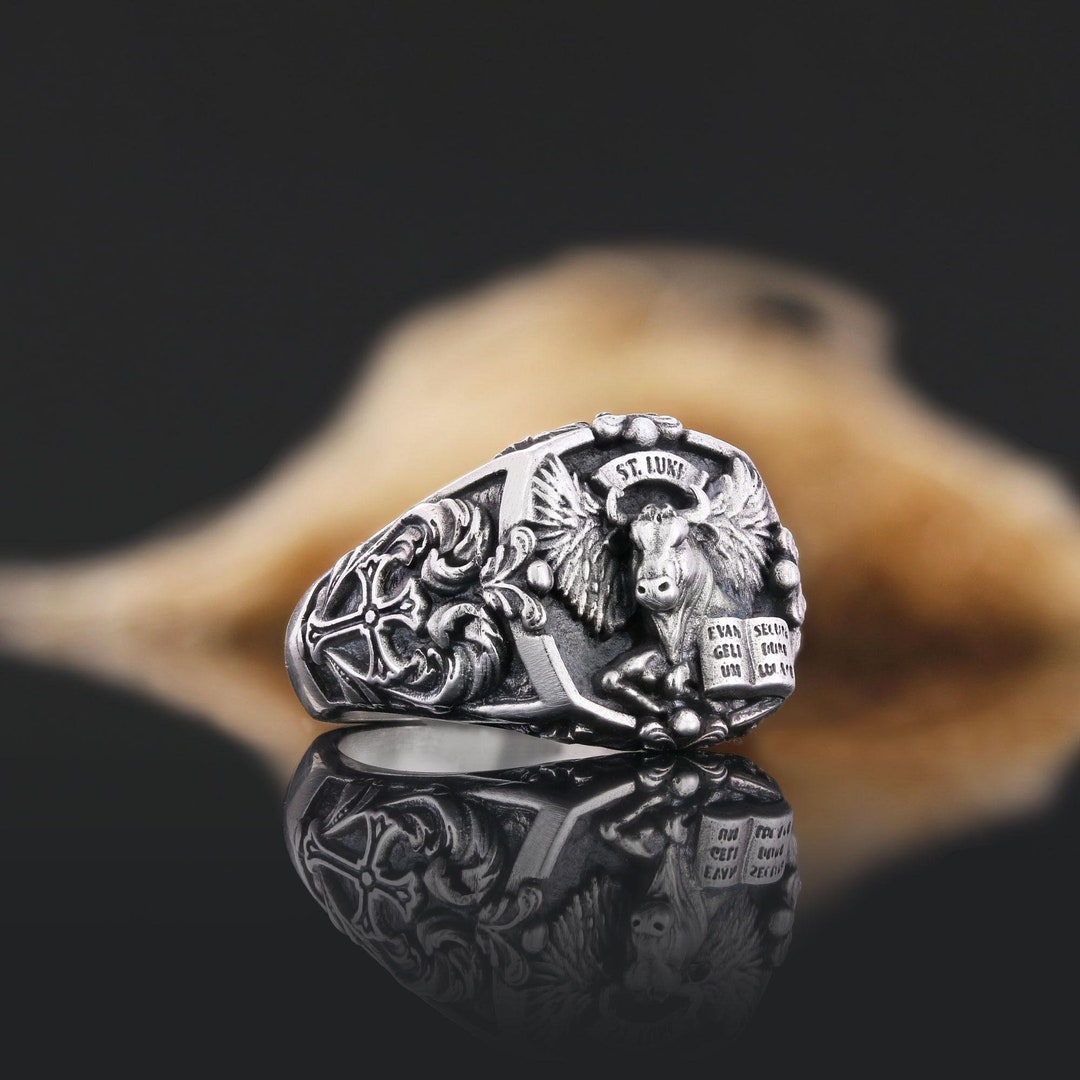 Taurus of Saint Luke Signet Ring, Symbolic Christian Accessory, Tribute ...