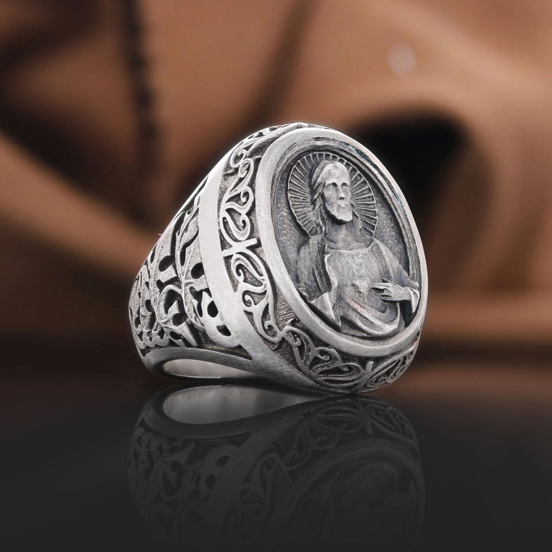 Crown of Light Jesus Ring, Holy Face Signet Ring, Byzantine Signet Ring ...