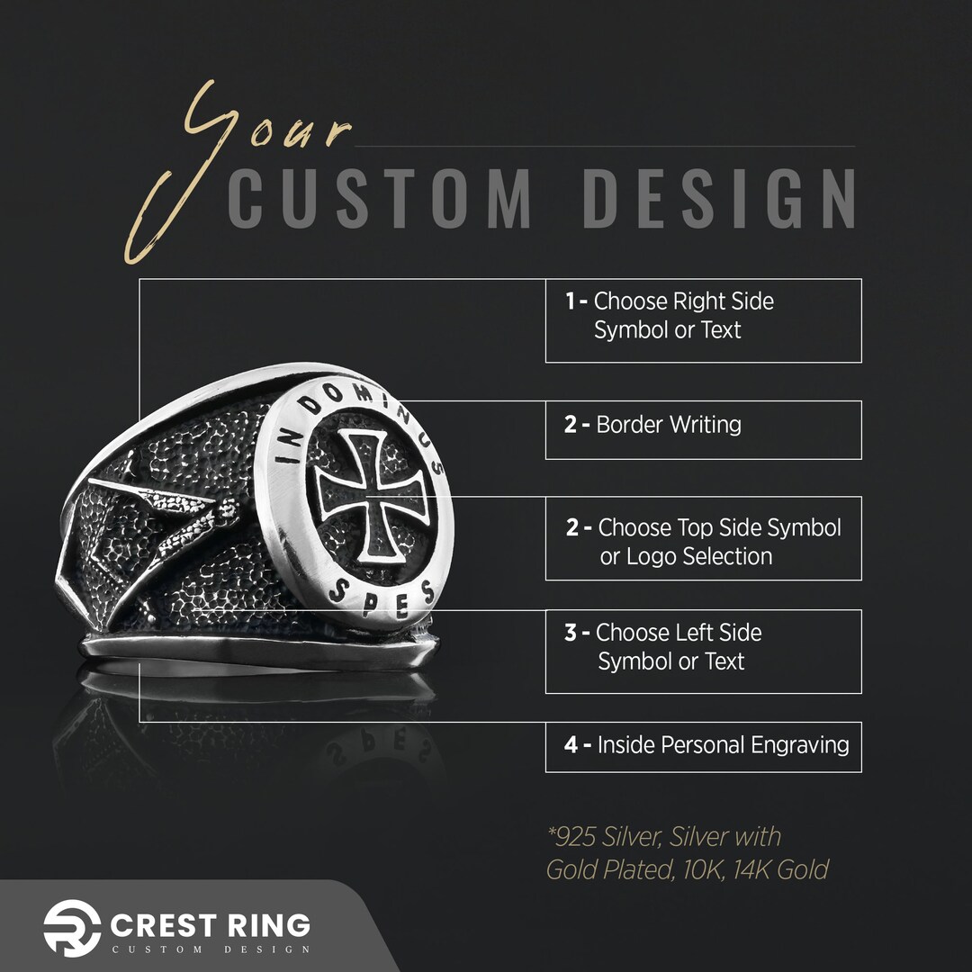 Templar Cross Signet Ring, Crusader Ring, Masonic Ring, Knights Templar ...