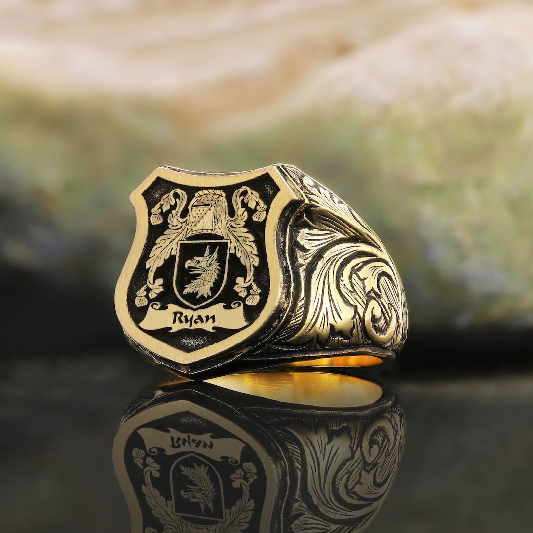 Coat of Arms Ring, Personalized Signet Ring, Customized Ring, Raised ...