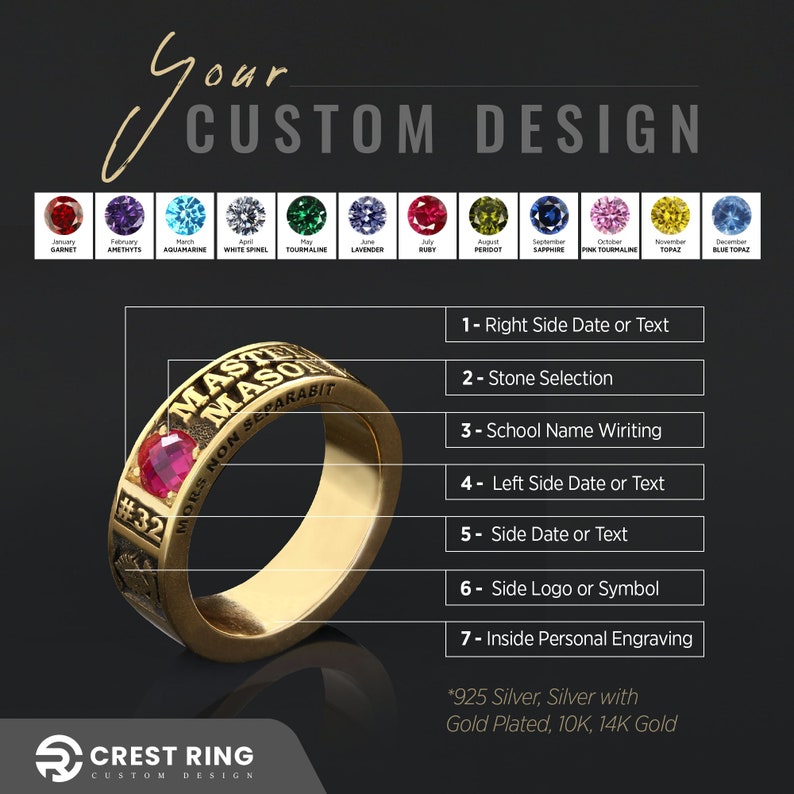 Master Mason Ring for Man, Freemason Band Ring, Customized Masonic Ring ...