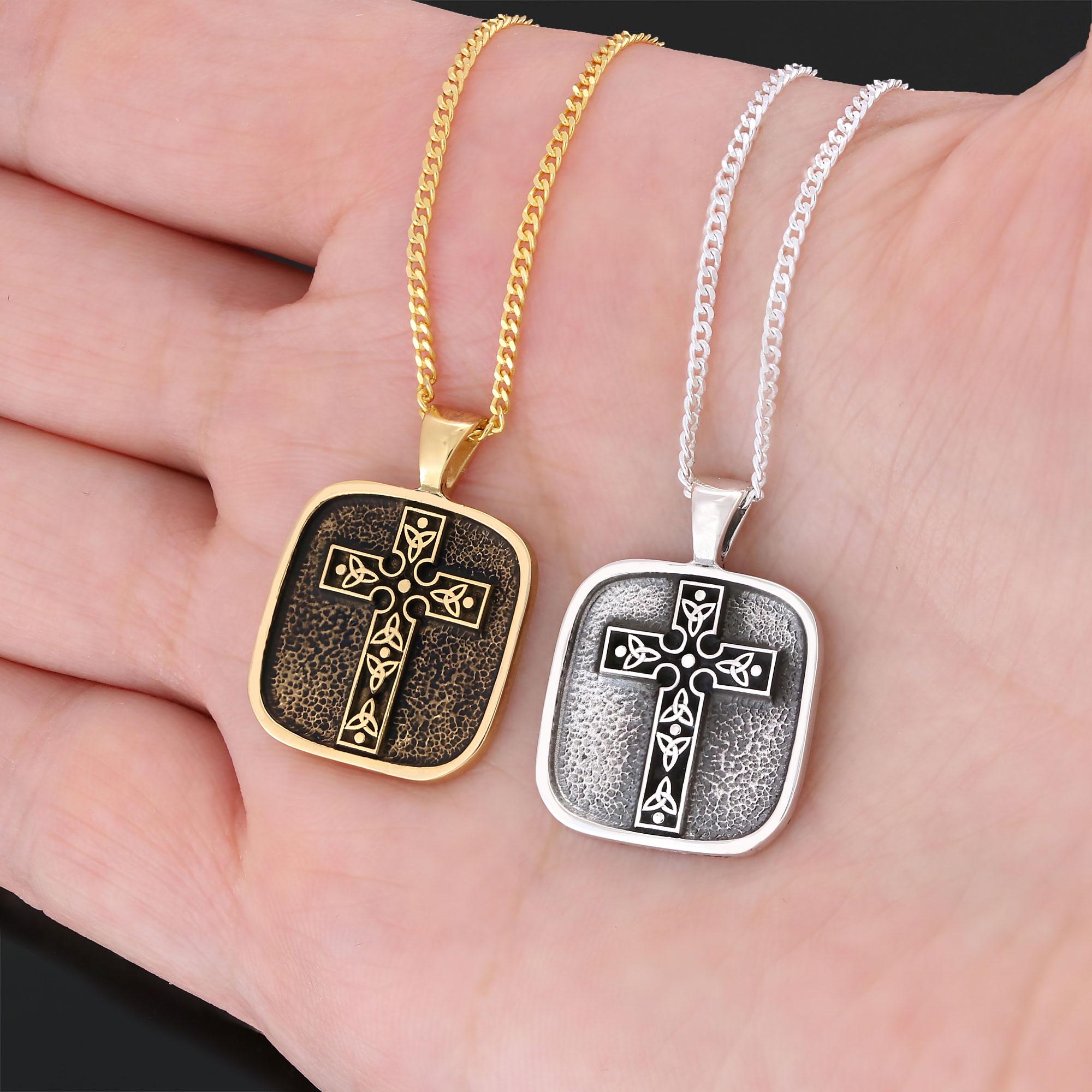 Christian Cross Pendants, Gold Plated Silver Cross Necklace, Square ...
