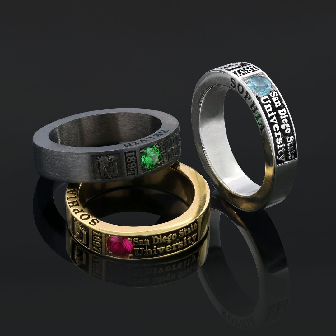 Graduation College Class Band Ring, Personalized High School Ring ...