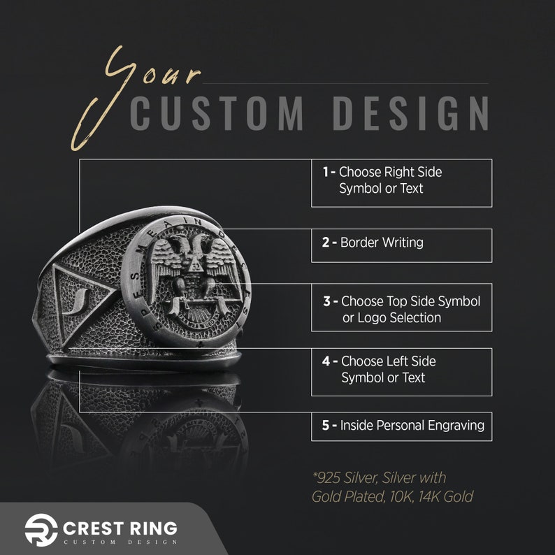 32nd Degree Masonic Ring, Double Headed Eagle Ring, 32nd Scottish Rite ...