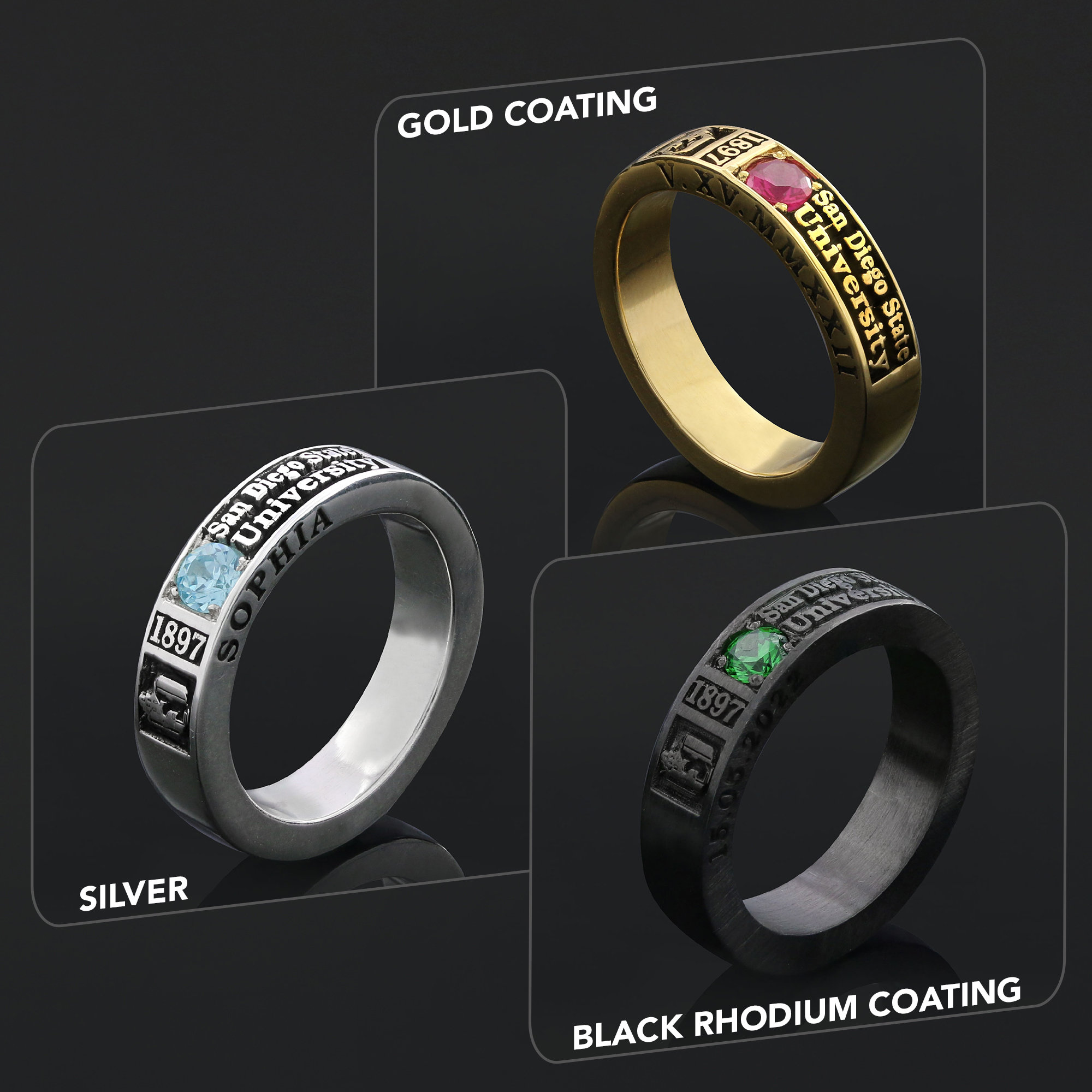 Graduation College Class Band Ring, Personalized High School Ring ...