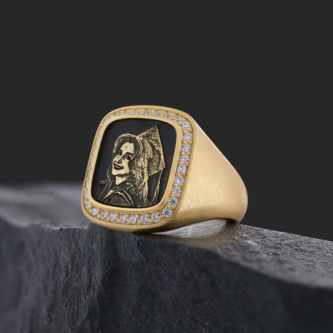 Memorial Picture Ring, Dainty Photo Ring, Engraved Photo Ring, Custom ...