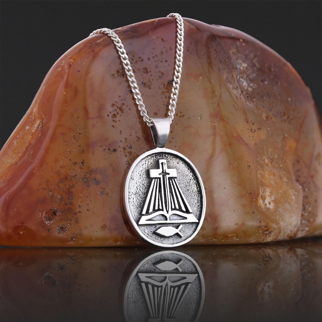 Open Bible and Fish Symbol Necklace, Faith Necklace, Religious Pendant ...