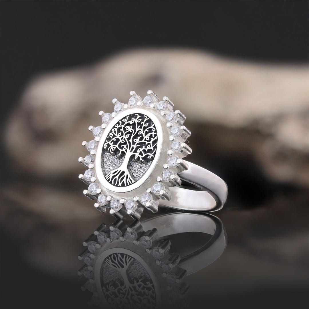 Christian Tree of Life Ring With Diamonds, Family Tree Ring, Oval Tree ...