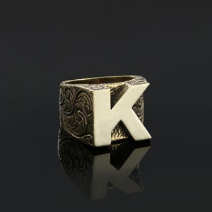 K Initial Ring, Letter K Pattern Ring, Monogram K Letter Ring, Custom ...