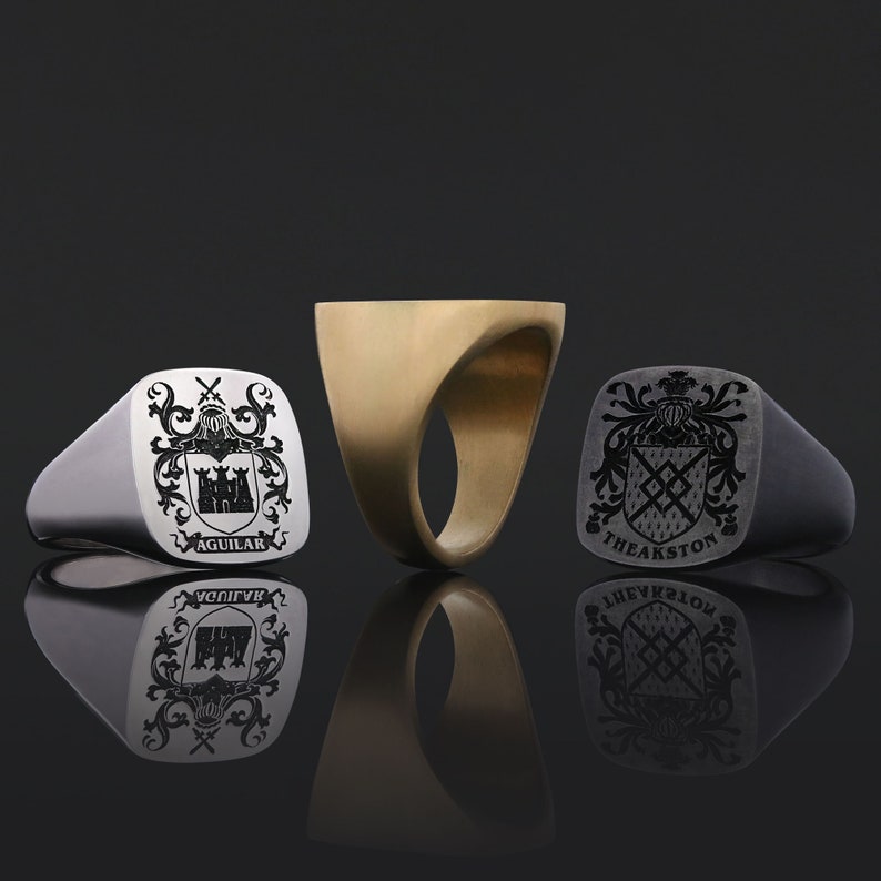 Personalized Engraved Family Ring, Customizable Name Coat of Arms Ring ...