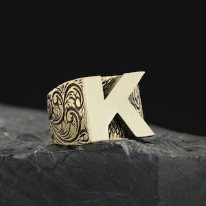 K Initial Ring, Letter K Pattern Ring, Monogram K Letter Ring, Custom ...