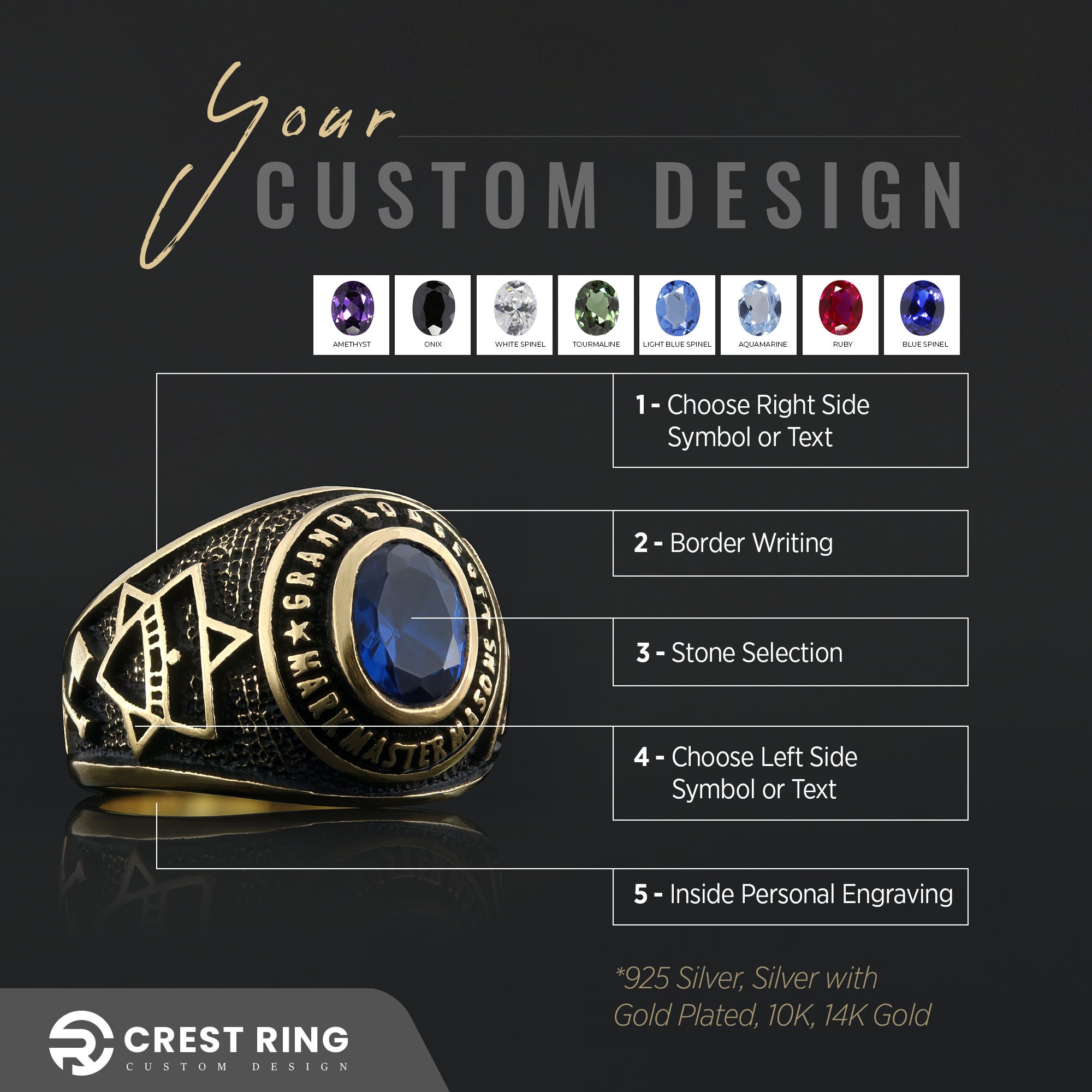 Grand Lodge of Mark Master Masons Ring, Custom Masonic Ring, Handmade ...