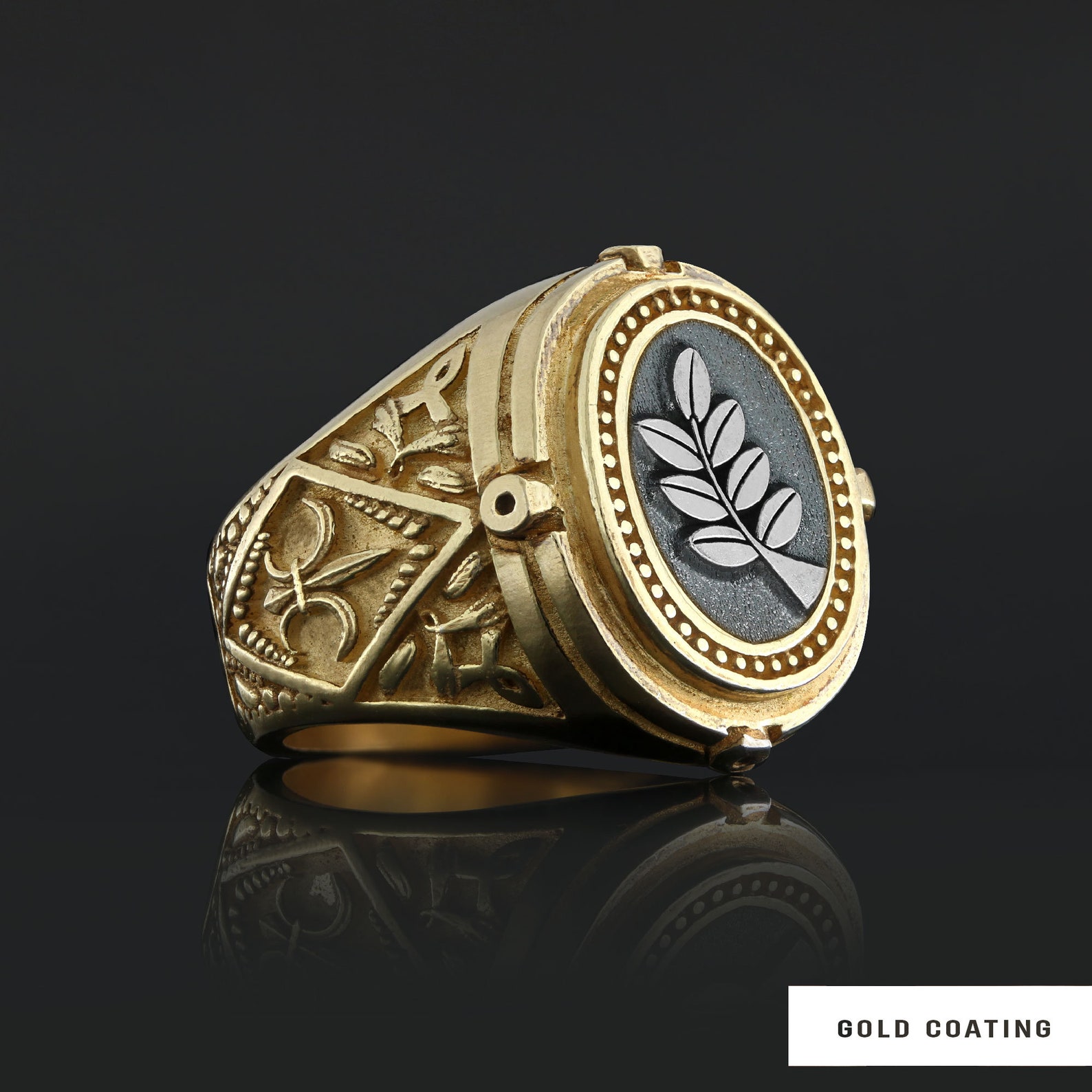 Acacia Silver Masonic Ring, Mason Ring, Master Mason Signet Ring ...