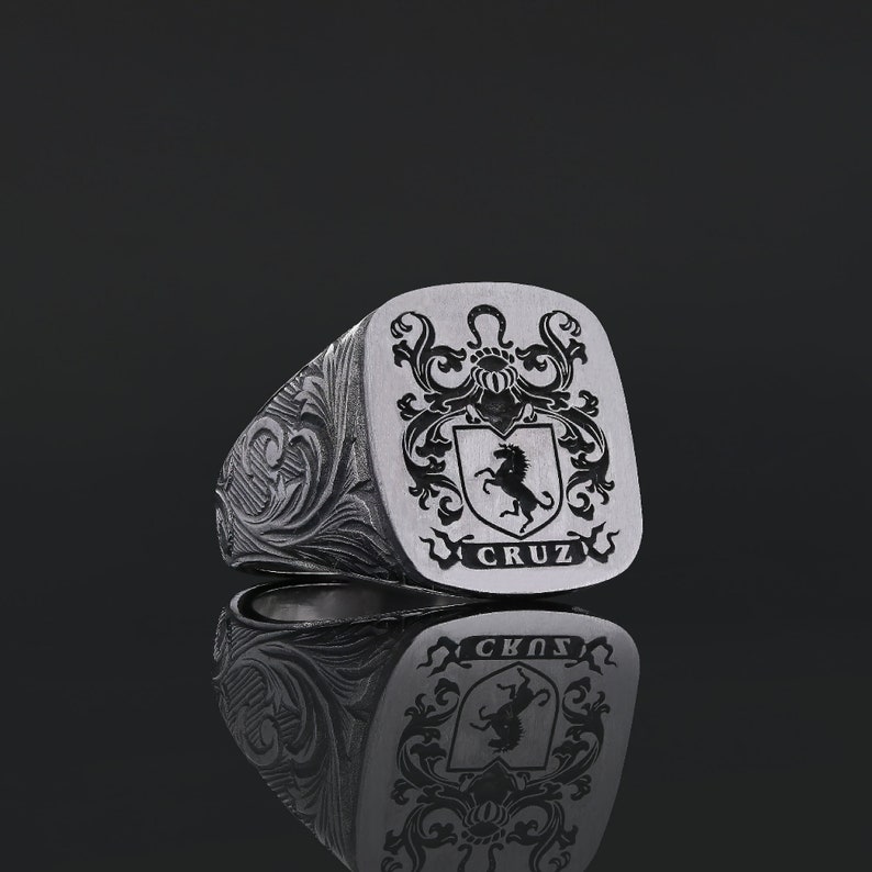 Gold Coated Family Crest Ring, Coat of Arms Ring, Personalized Mens ...