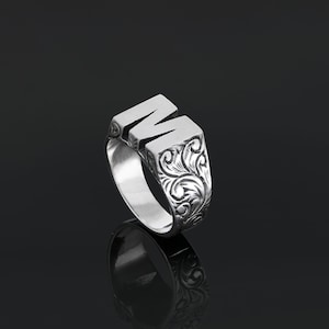 Initial M Letter Ring, Monogram Letter M Ring, Silver Alphabet Jewelry ...
