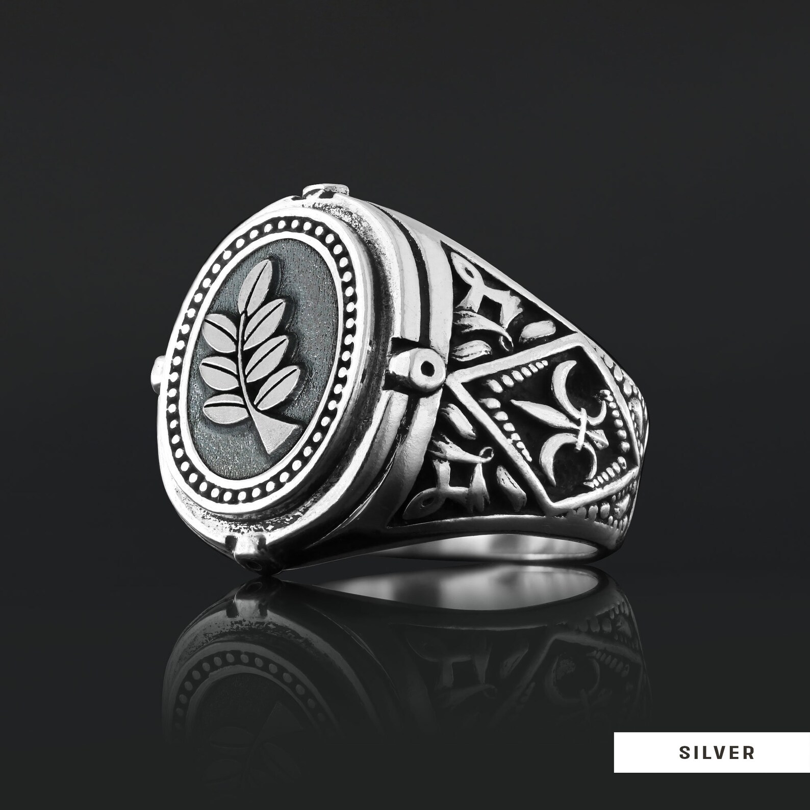 Acacia Silver Masonic Ring, Mason Ring, Master Mason Signet Ring ...