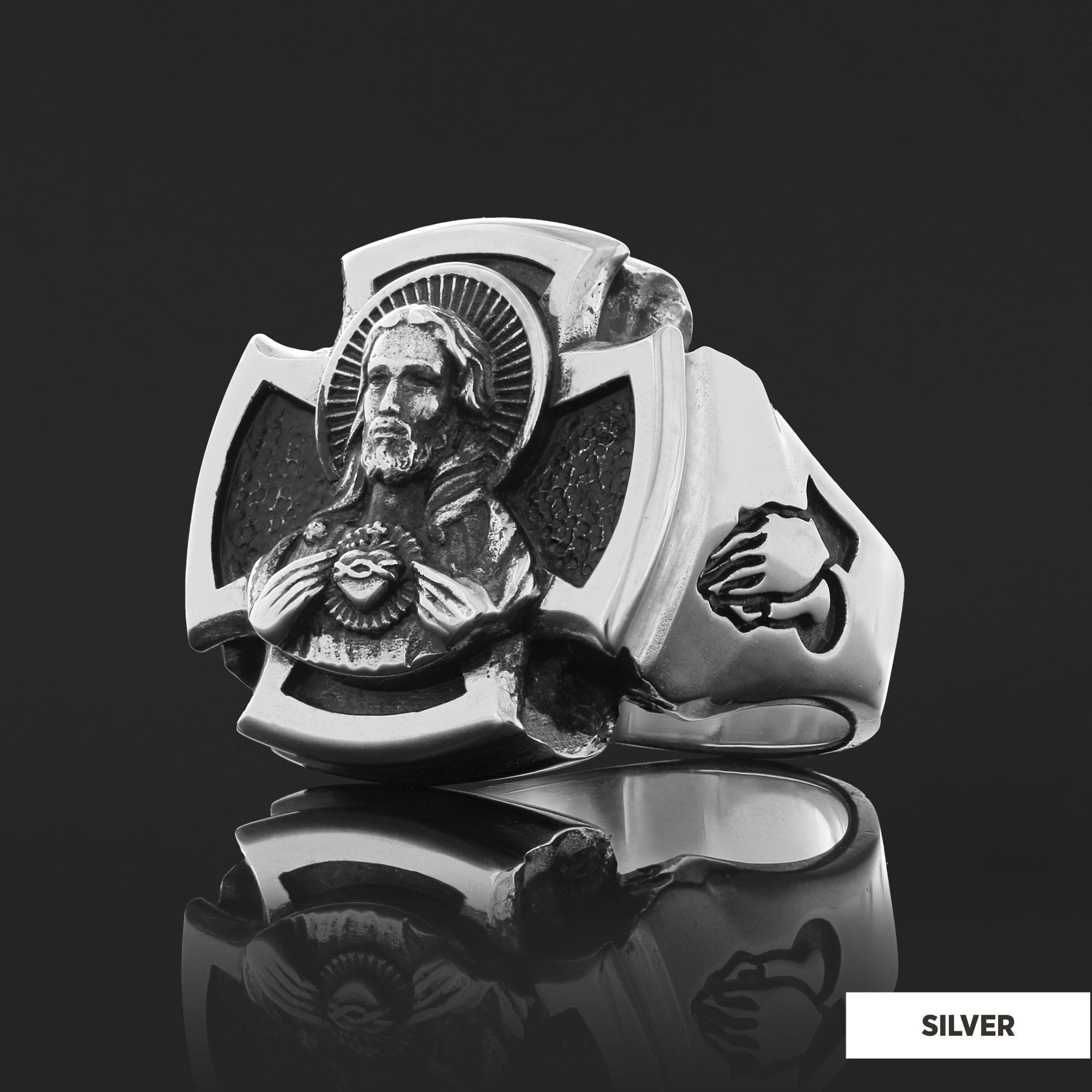 Sacred Heart of Jesus Ring for Men, Christian Signet Ring With Praying ...